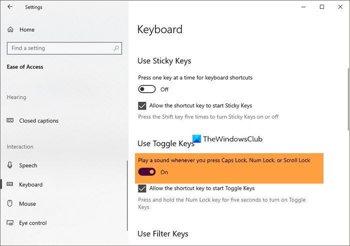 在 Windows 11/10 中启用 Caps Lock、Num Lock 或 Scroll Lock 警告 - Tech Club
