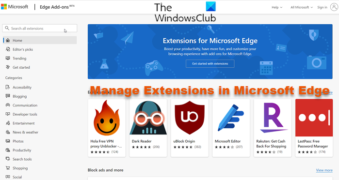 如何在 Microsoft Edge 浏览器中安装、添加、删除、禁用扩展 - Tech Club