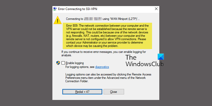 VPN 错误 809，无法在您的计算机和 VPN 服务器之间建立网络连接 - Tech Club