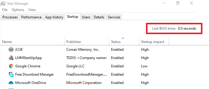 Windows 11/10 任务管理器中的上次 BIOS 时间是多少？