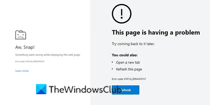 修复 Chrome 或 Edge 浏览器上的 STATUS BREAKPOINT 错误 - Tech Club