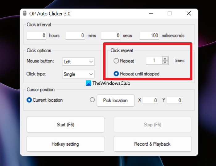 使用适用于 Windows 11/10 的 OP Auto Clicker 自动单击鼠标 - Tech Club