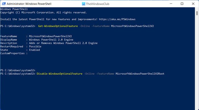 如何在 Windows 11/10 中禁用 PowerShell v2 - Tech Club