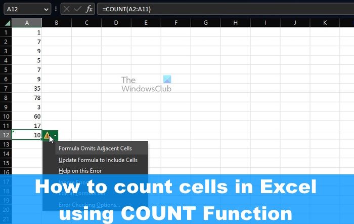 如何使用 COUNT 函数对 Excel 中的单元格进行计数