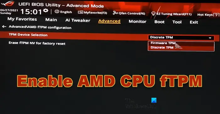 如何在 BIOS 中启用 AMD CPU fTPM？ - Tech Club
