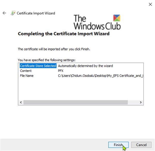 在 Windows 11/10 中導入 EFS 文件加密證書和密鑰（PFX 文件） - Tech Club